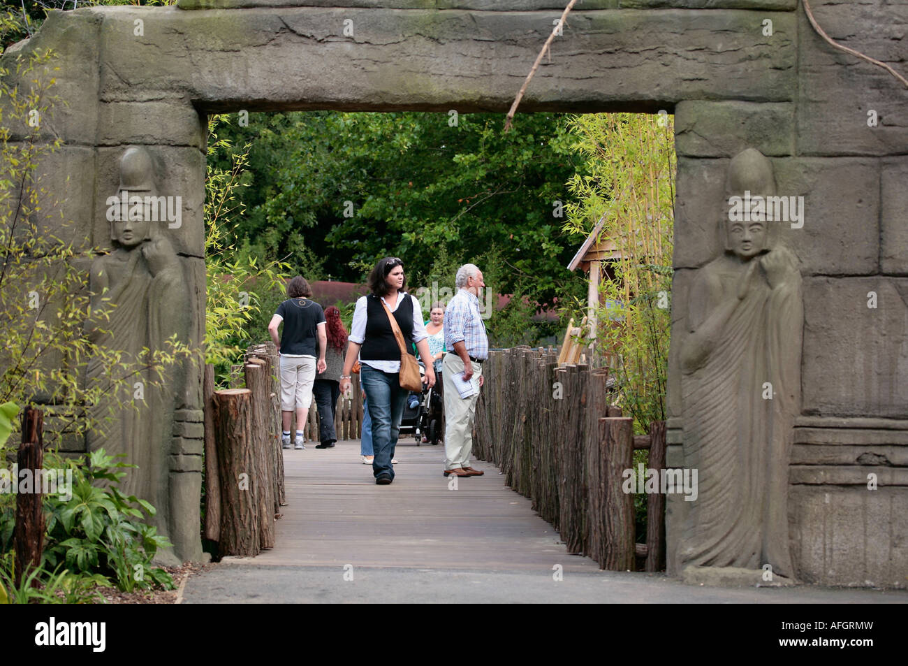 Visitors to the Life in the Trees exhibit at Marwell Zoo, England Stock ...
