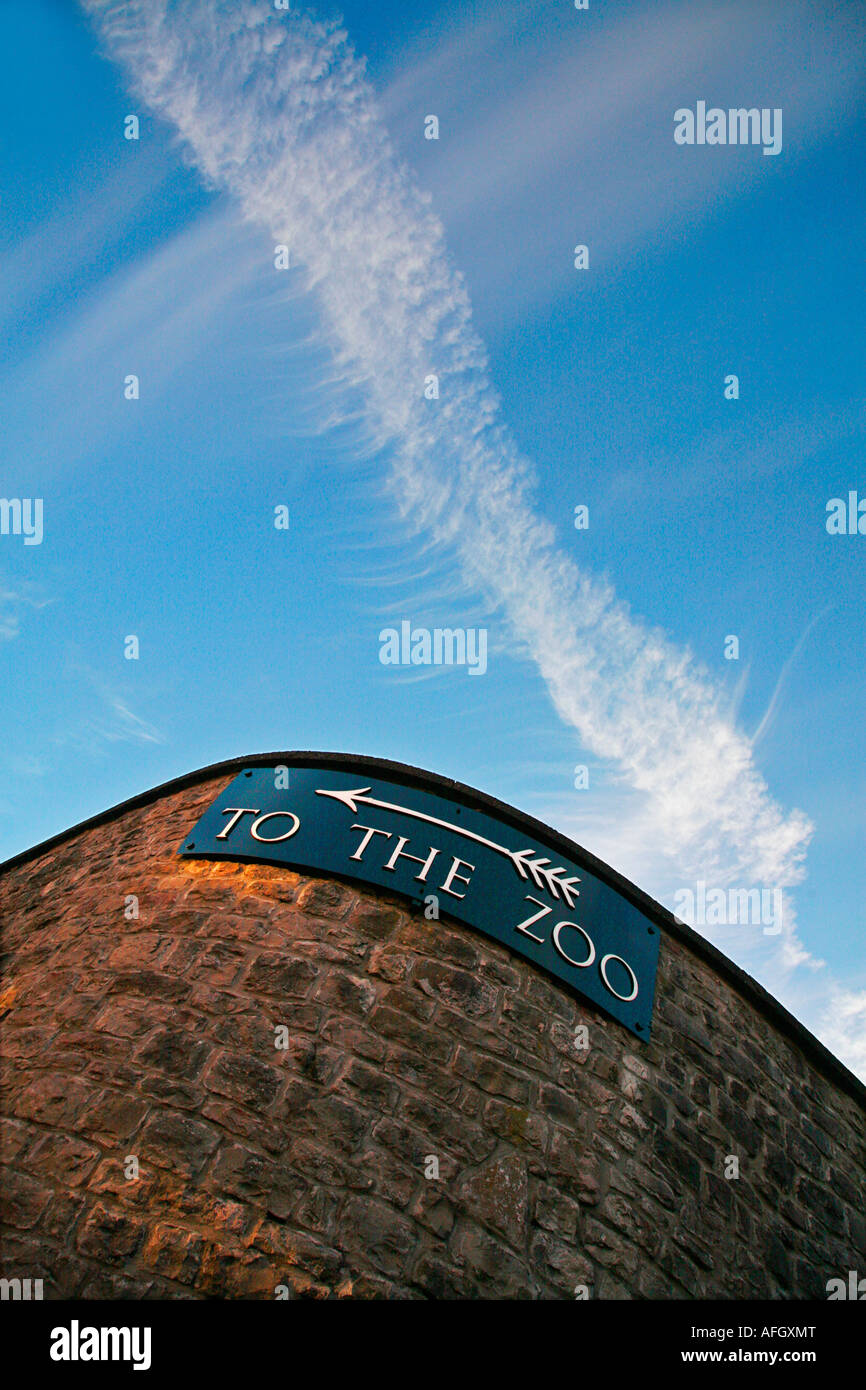 To the Zoo sign and arrow on the walls of Bristol Zoo Stock Photo - Alamy
