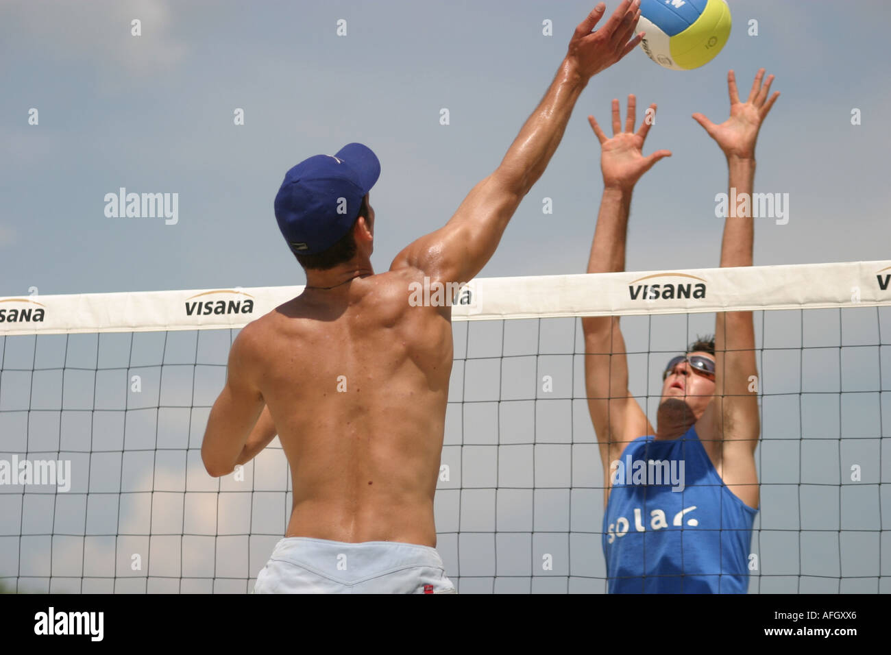 Smash at national Beach volleyball tournament in Switzerland Stock ...