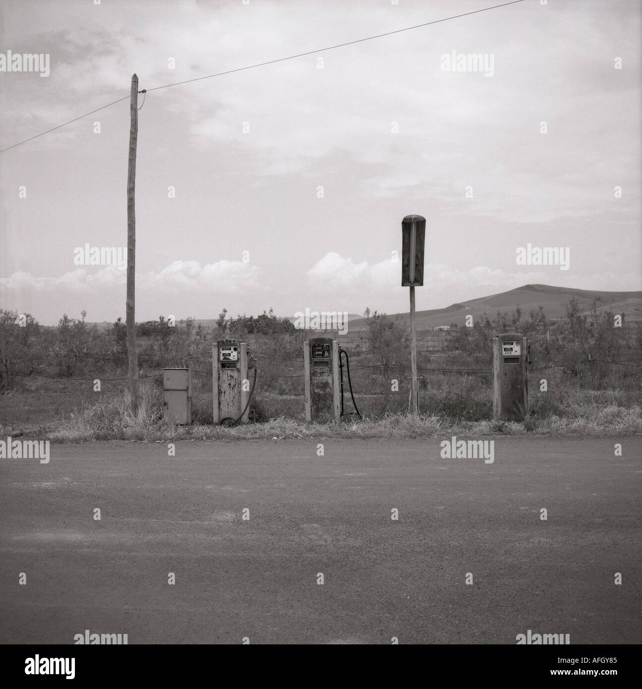 old and ruined petrol pump gas station in the rural field Stock Photo ...
