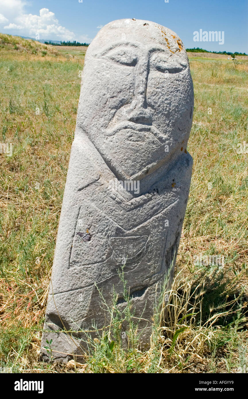 Historic grave stone, balbal, in Balasagun, silk road, Kyrgyzstan Stock ...