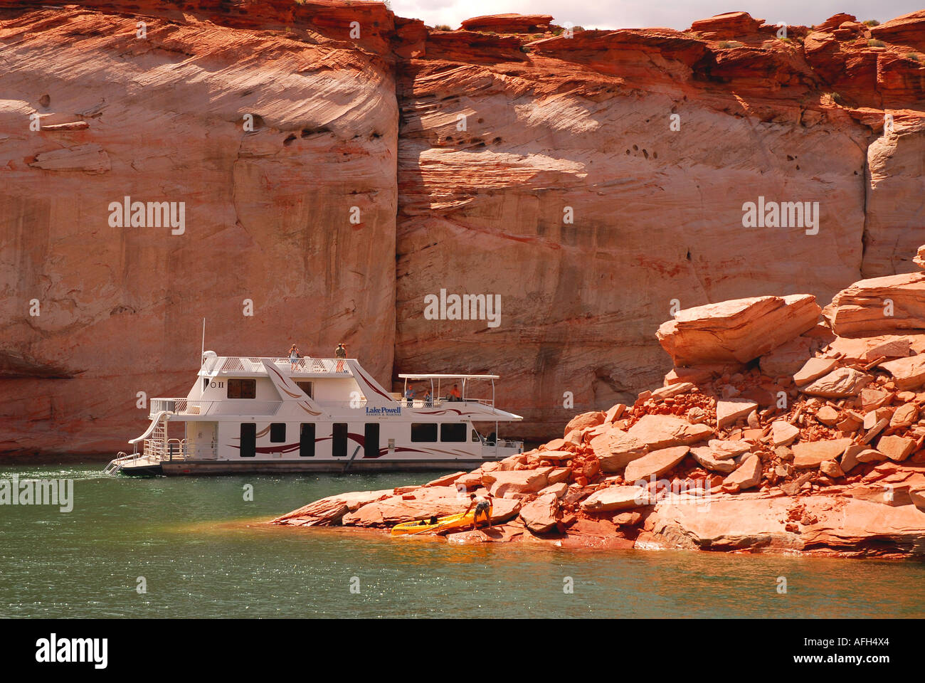 Arizona Lake Powell houseboat red canyon wall background outdoor ...