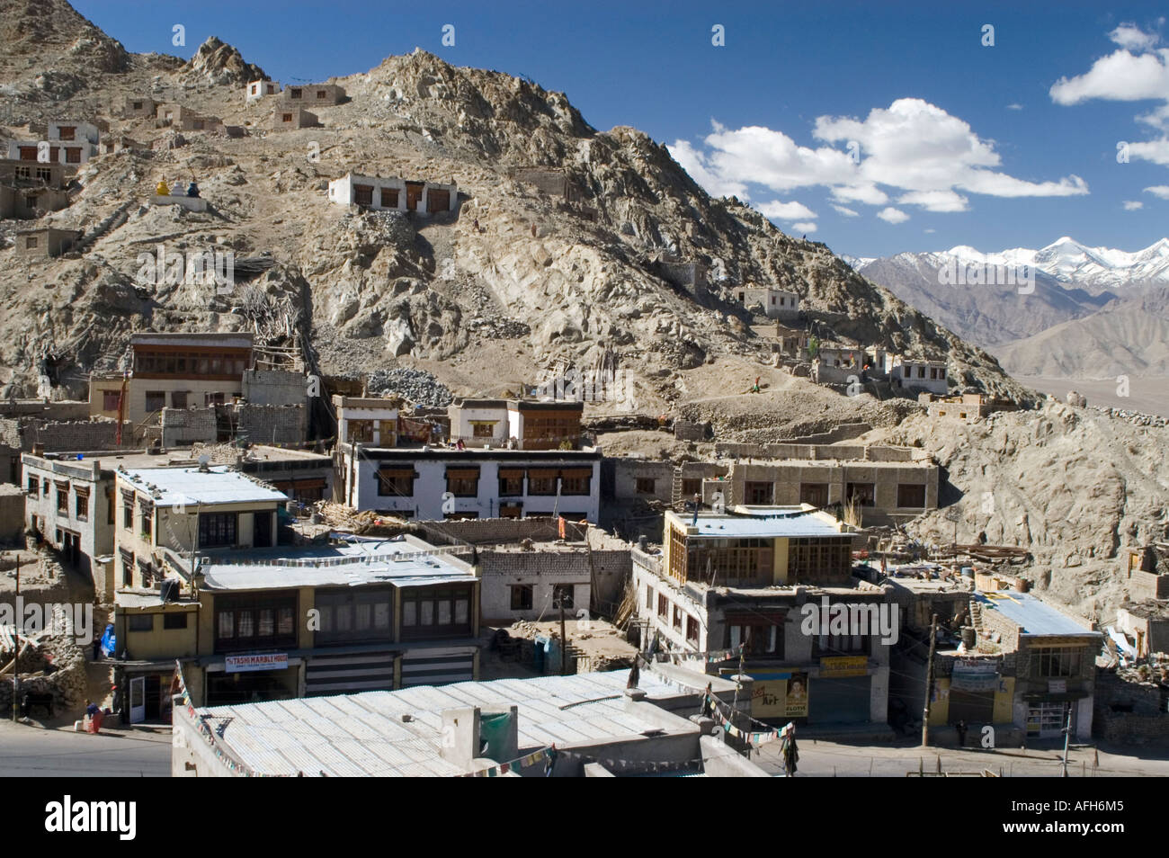 View over the historic center of Leh, Indus valley, Ladakh, Jammu and ...