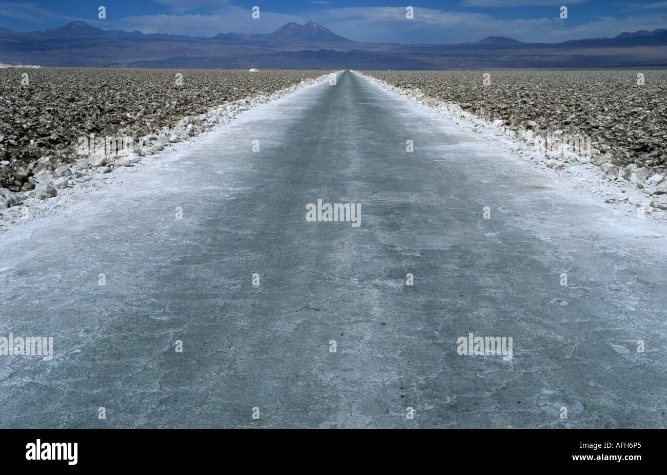 Salt road crossing the Salar de Atacama, Chile Stock Photo - Alamy