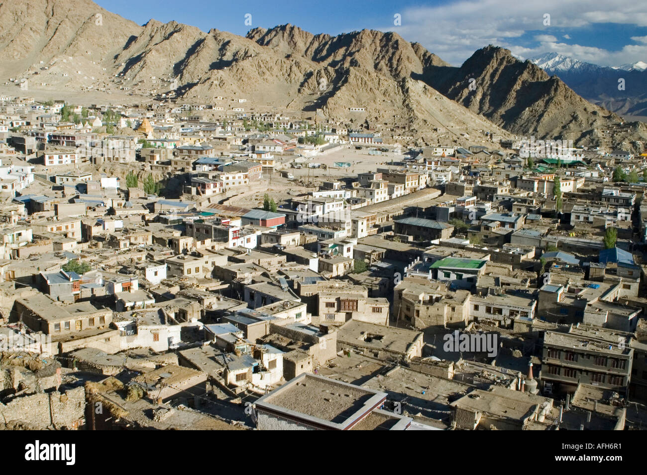 View over the historic center of Leh, Indus valley, Ladakh, Jammu and ...
