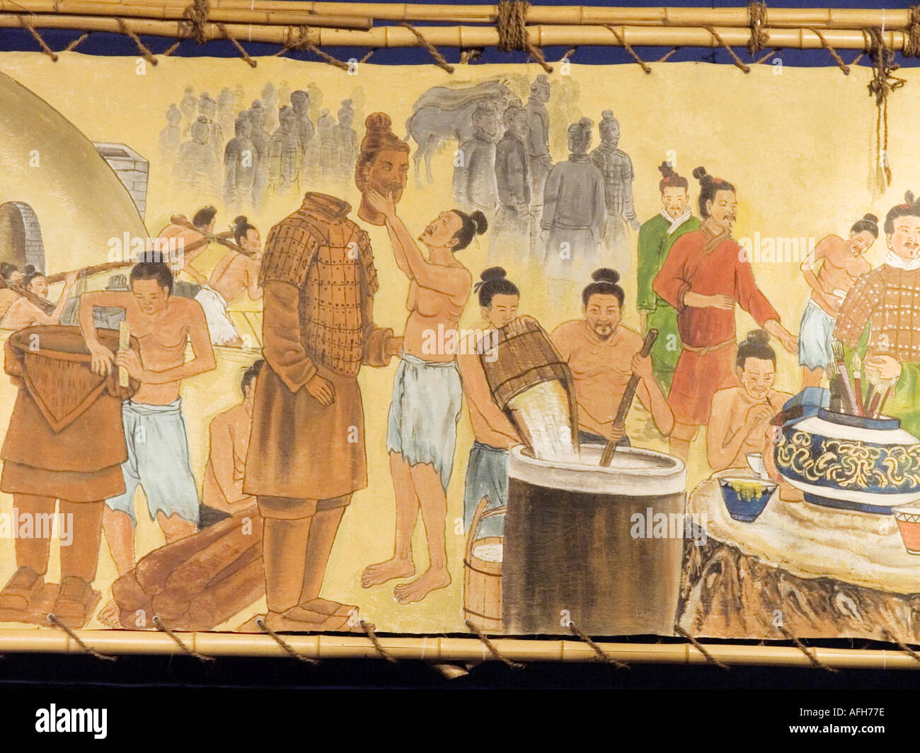 Painting of making Terracotta terra cotta warrior from Bingma Yong Xian ...