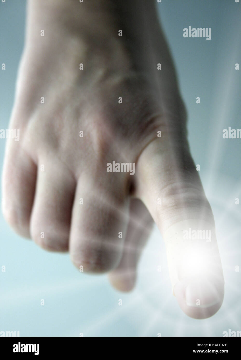 Concept showing magical finger with sunlight at the tip Stock Photo - Alamy