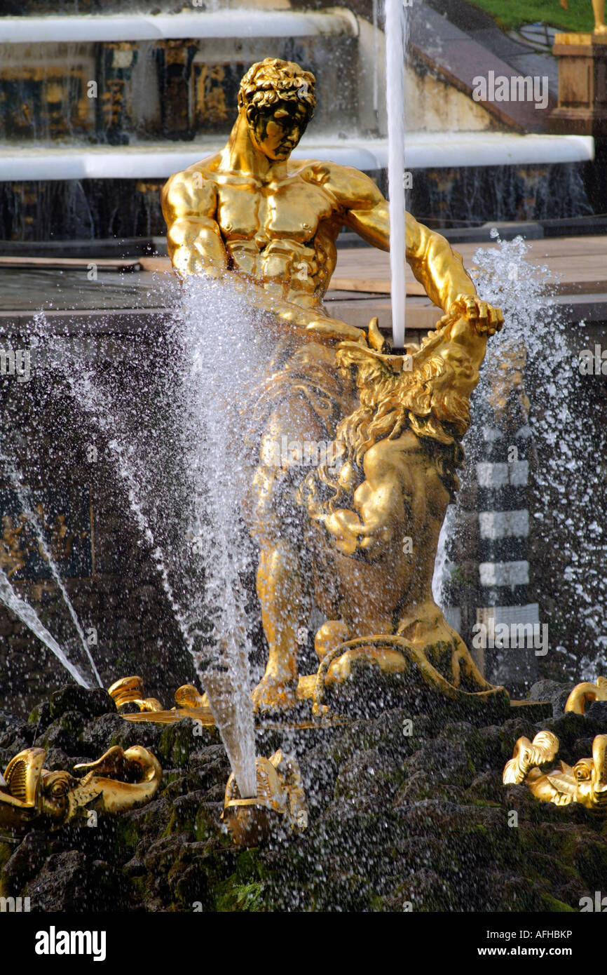 Peterhof Fountains Russian Gold Gilded Bronze Statue of Samson situated ...