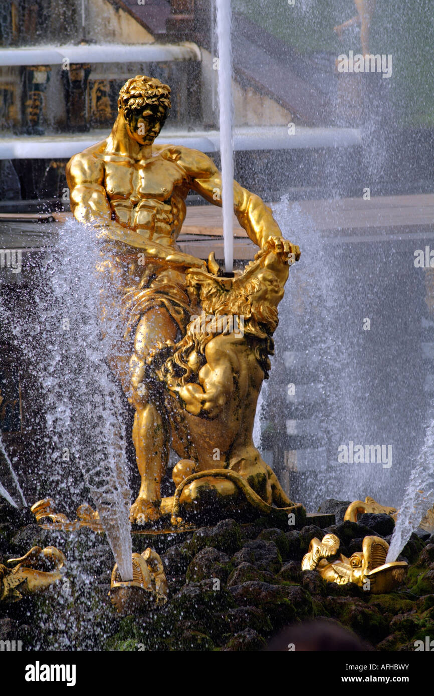 Peterhof Fountains Russian Gold Gilded Bronze Statue of Samson situated ...