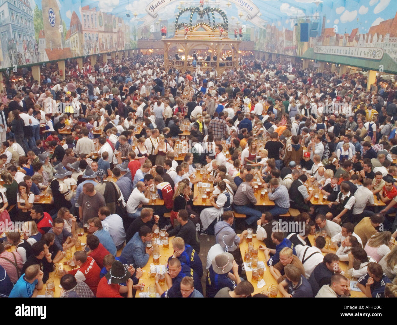 Europe Germany Munich Beer Festival Oktoberfest crowds drinking in Beer ...