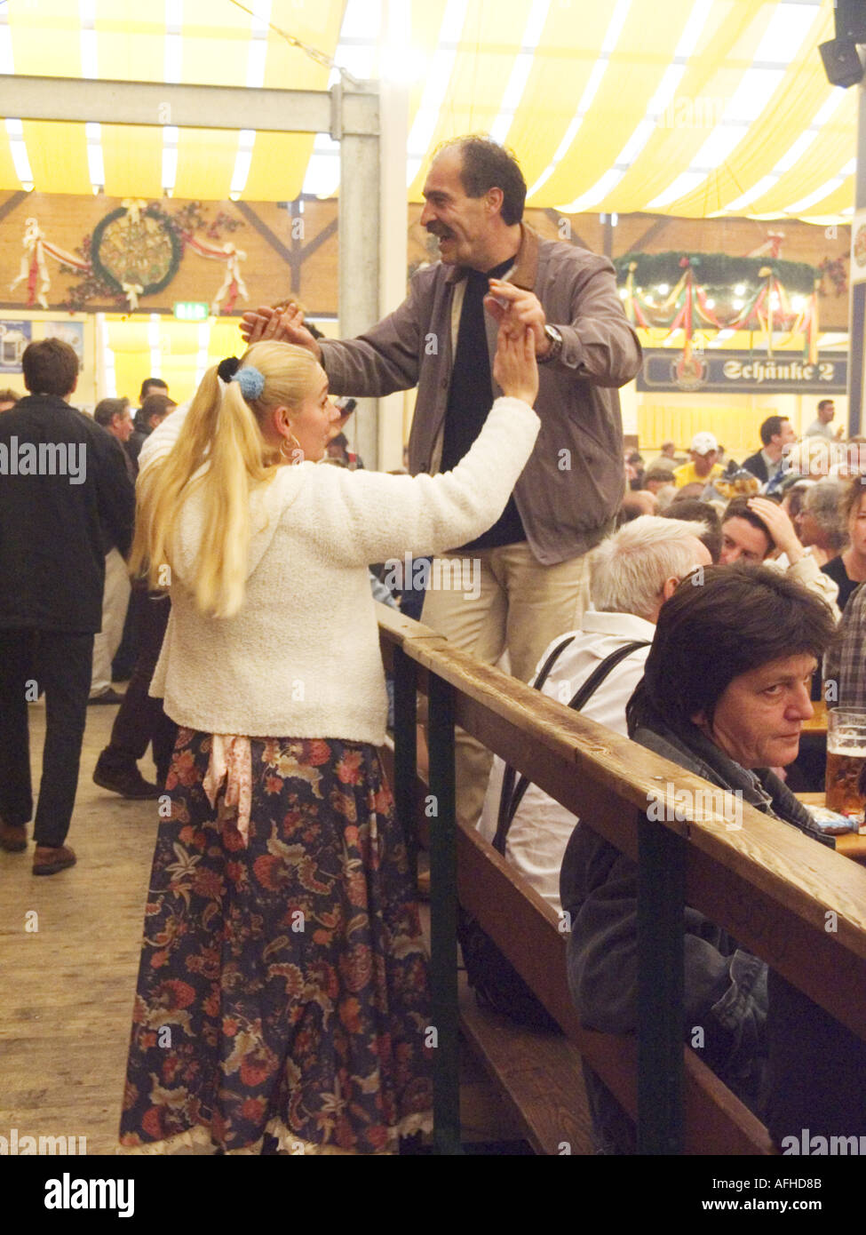 Europe Germany Munich Beer Festival Oktoberfest people dancing and ...