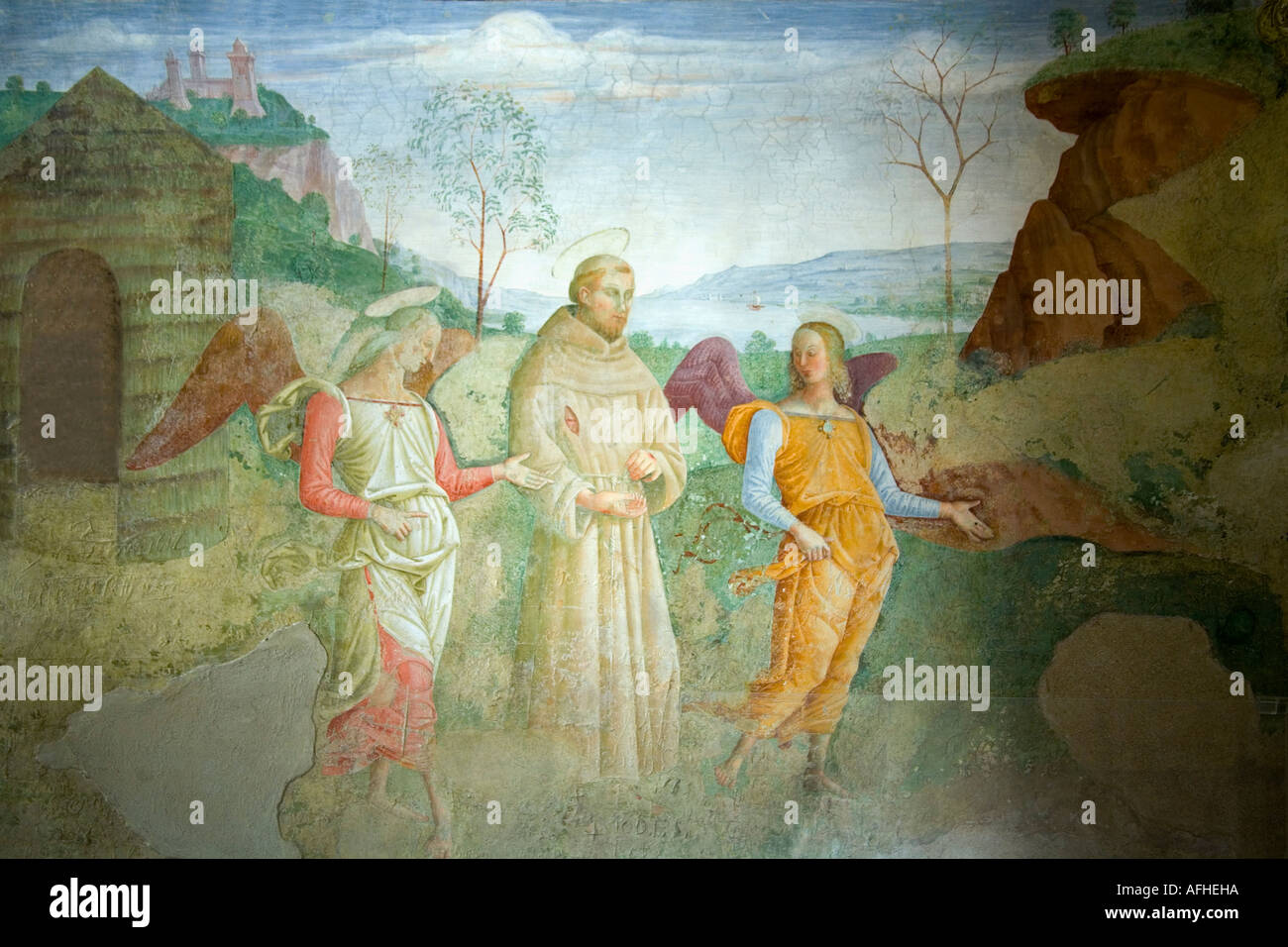 St Saint Francis of Assisi with angels fresco in the grounds of ...
