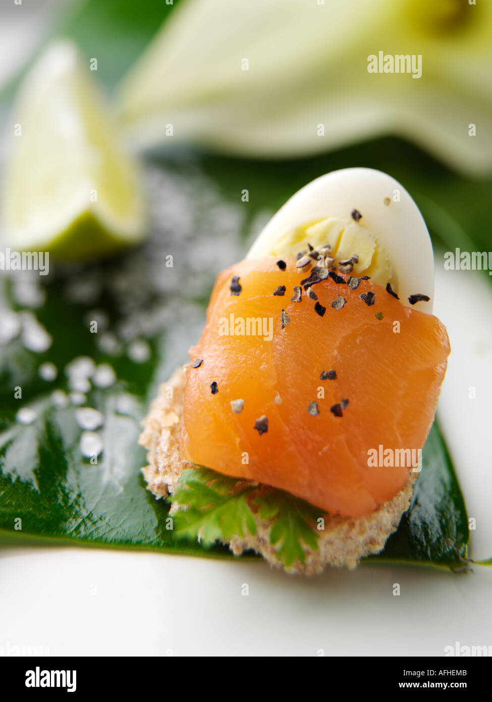 Smoked Salmon canape Stock Photo - Alamy