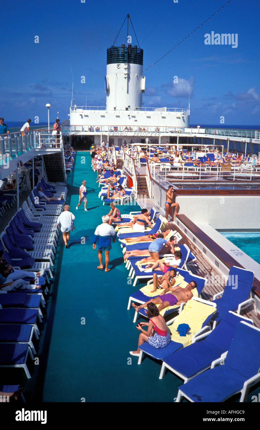The sun deck of an ocean going cruise ship in the Caribbean Sea Stock ...