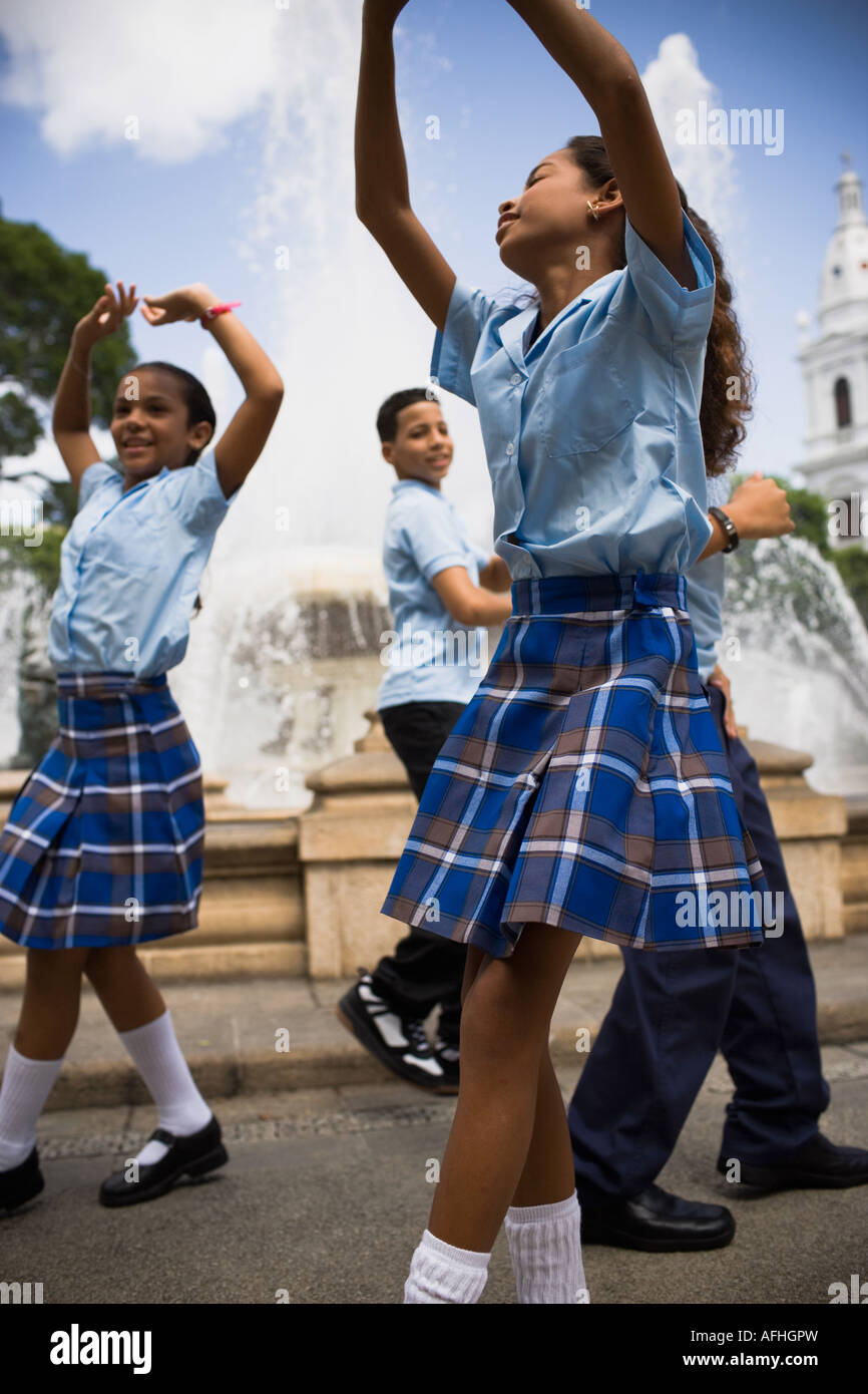 School children dancing salsa in center plaza Stock Photo - Alamy