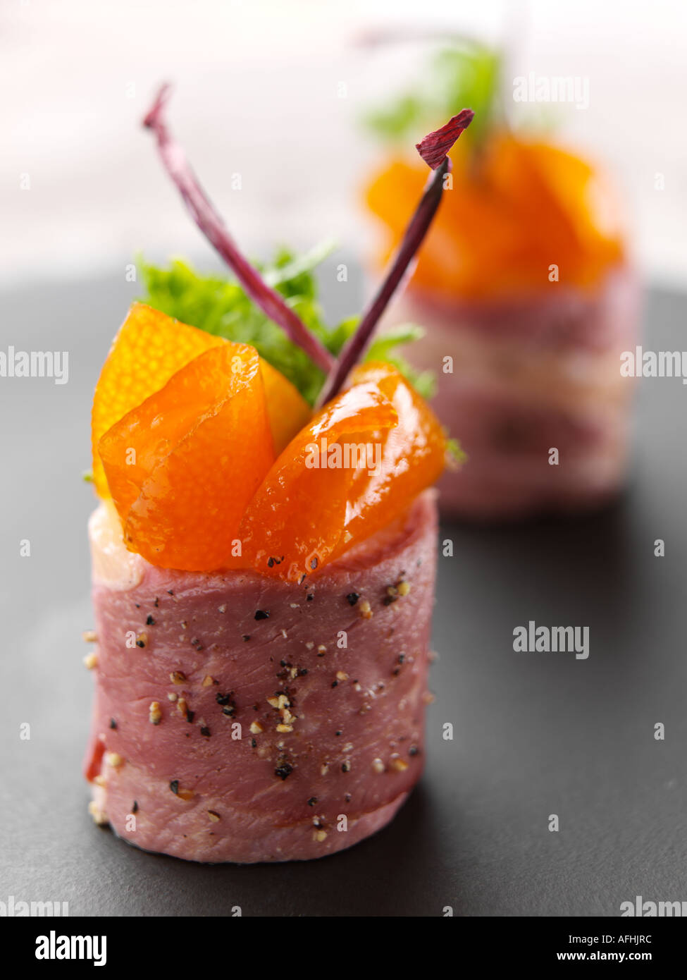 Smoked Duck canapes Stock Photo - Alamy