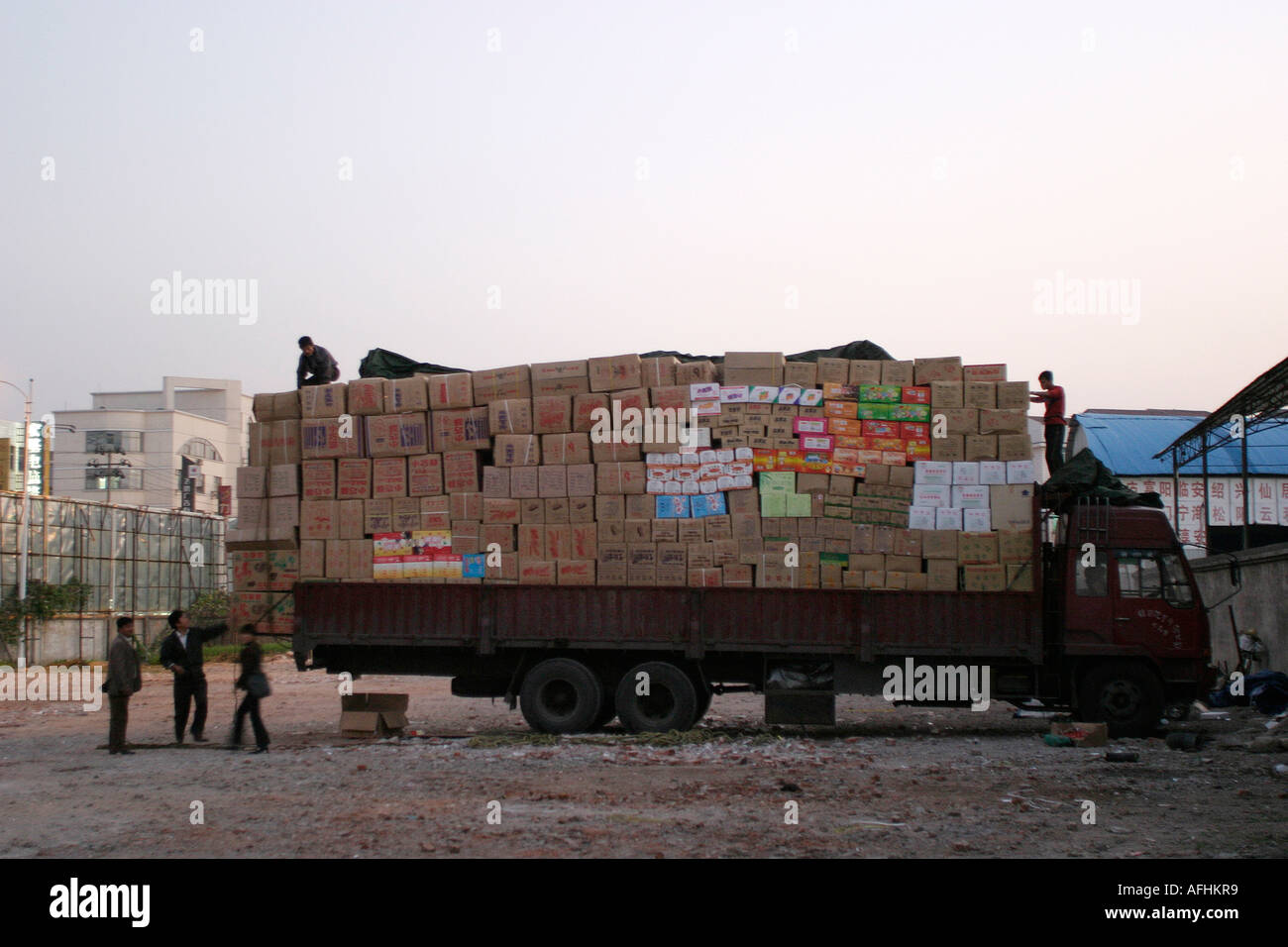 China A truck loads up with goods for distribution at a depot in Yiwu ...