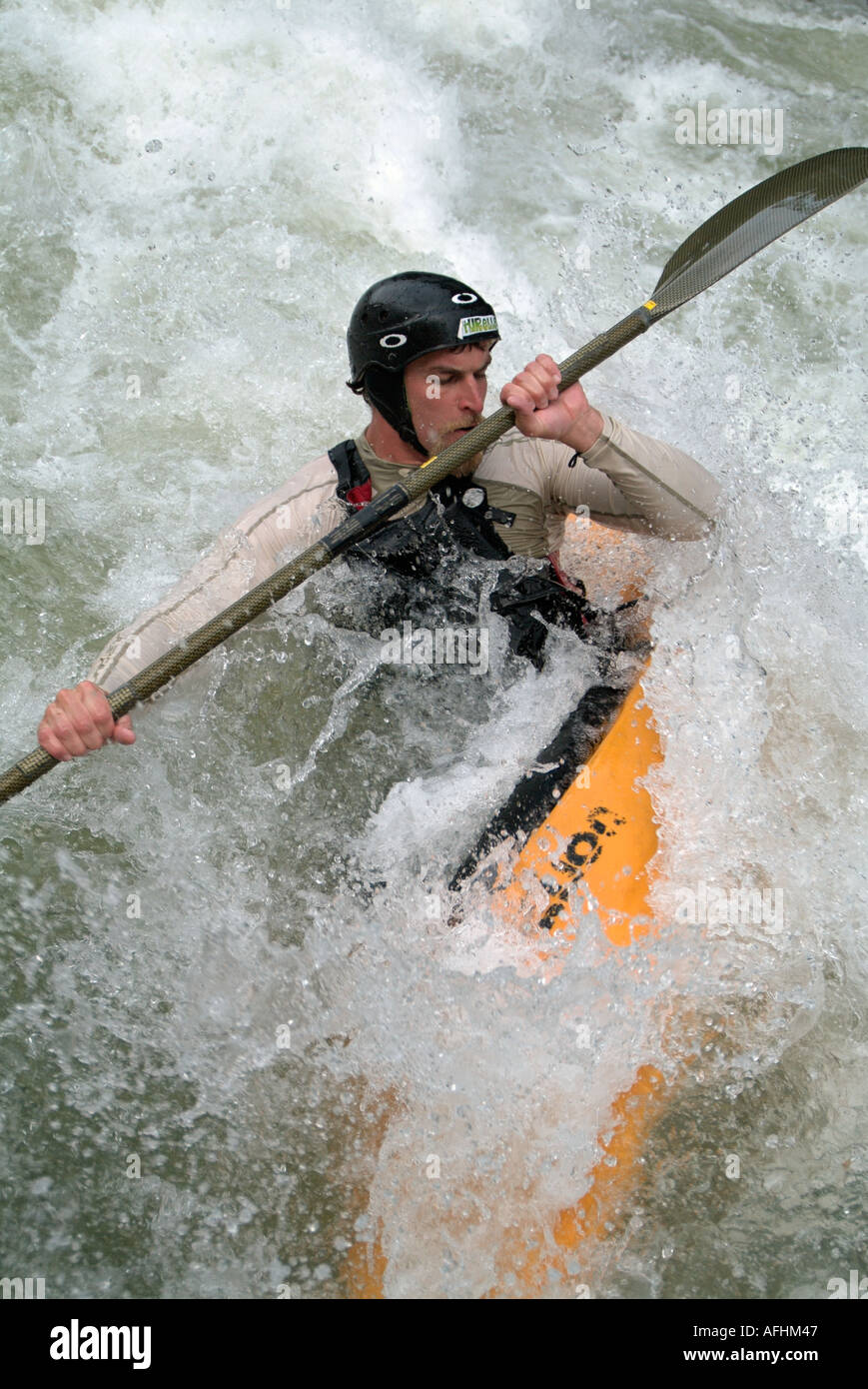 Kayaking Down White Water Rapids Stock Photo - Alamy