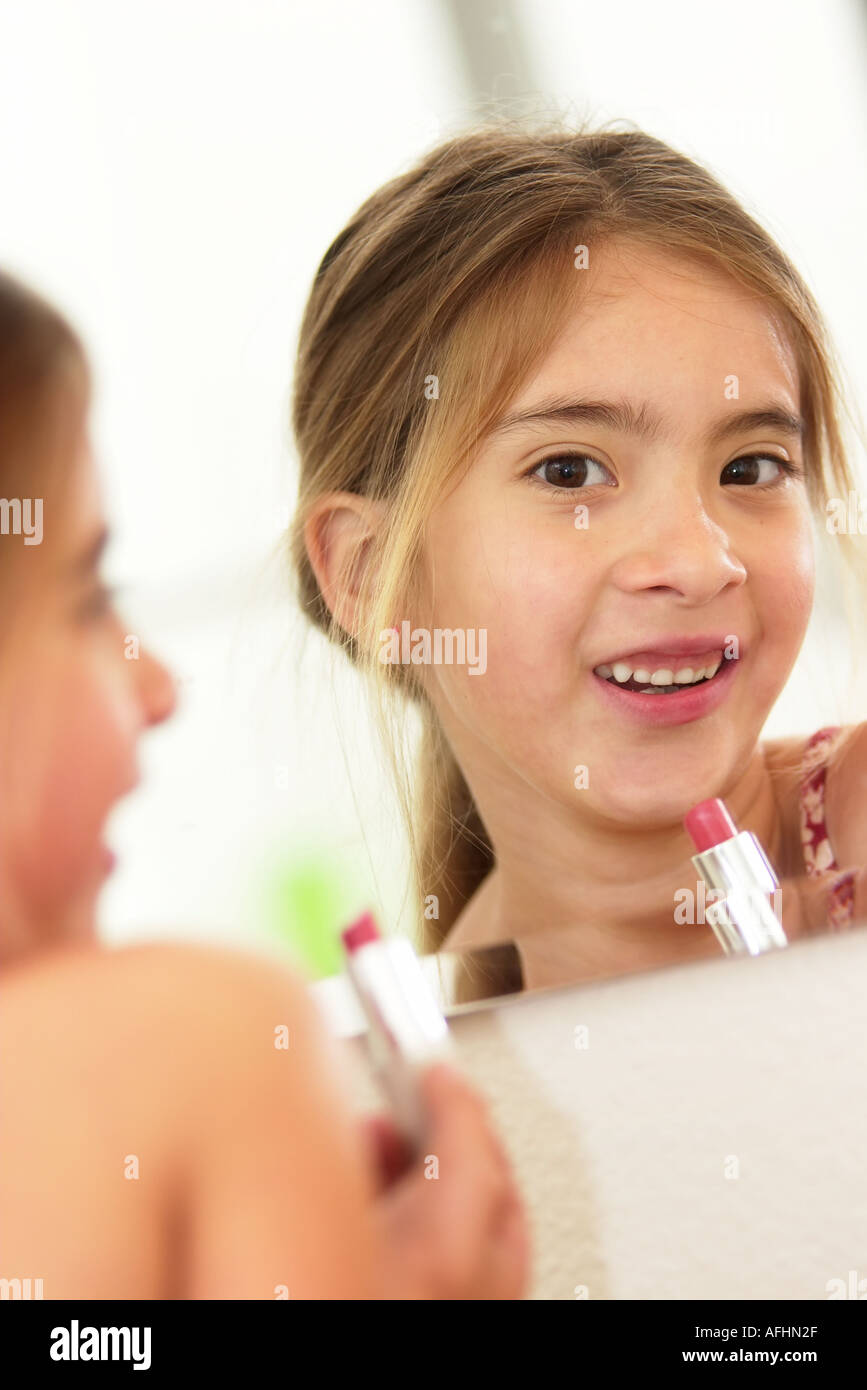 Cute Young Girl Tries On Moms Lipstick For The First Time Pretending To