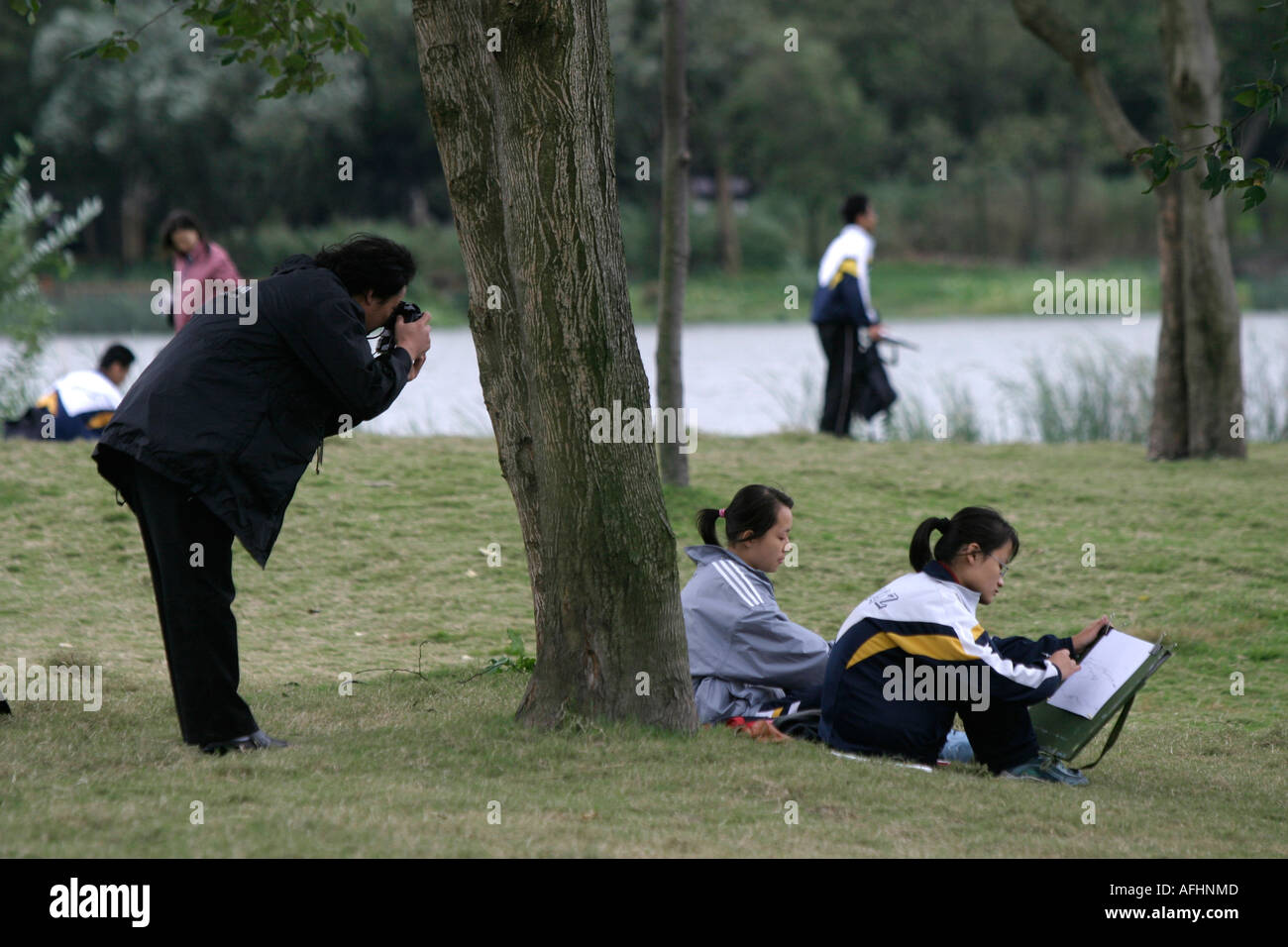 Students painting landscapes Stock Photo - Alamy