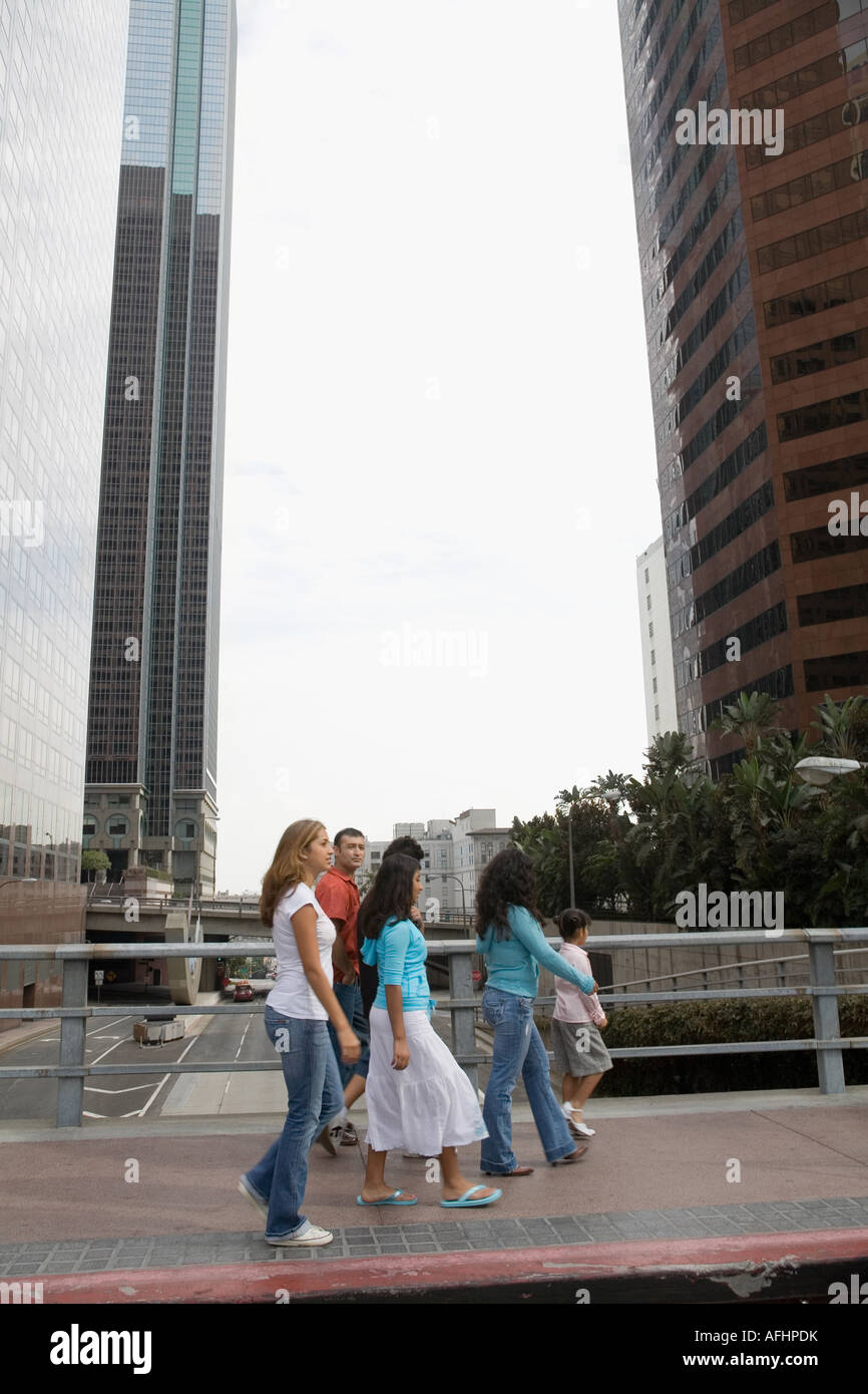 Family crossing bridge in downtown Los Angeles Stock Photo - Alamy
