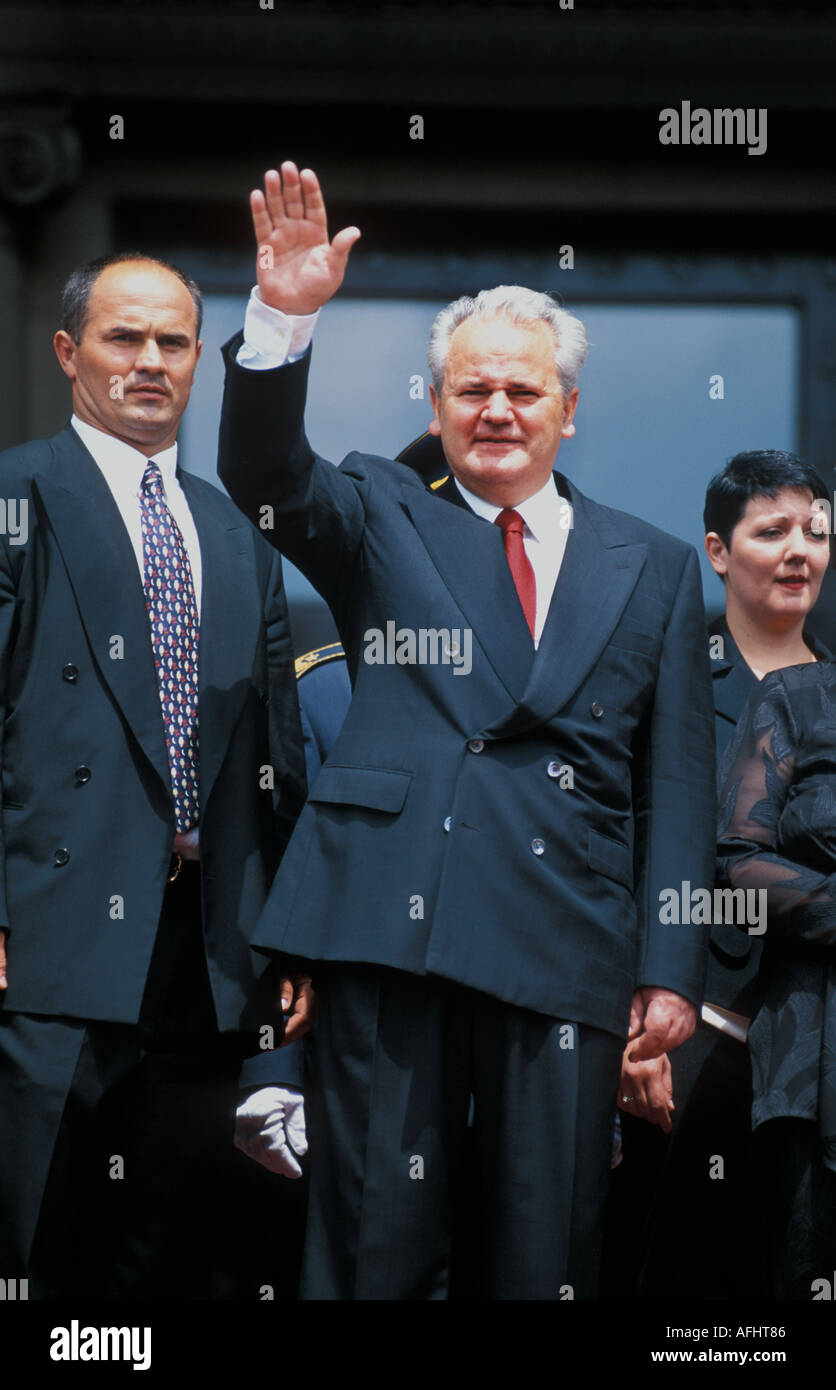 Slobodan Milosevic greets supporters shortly after his inauguration in ...