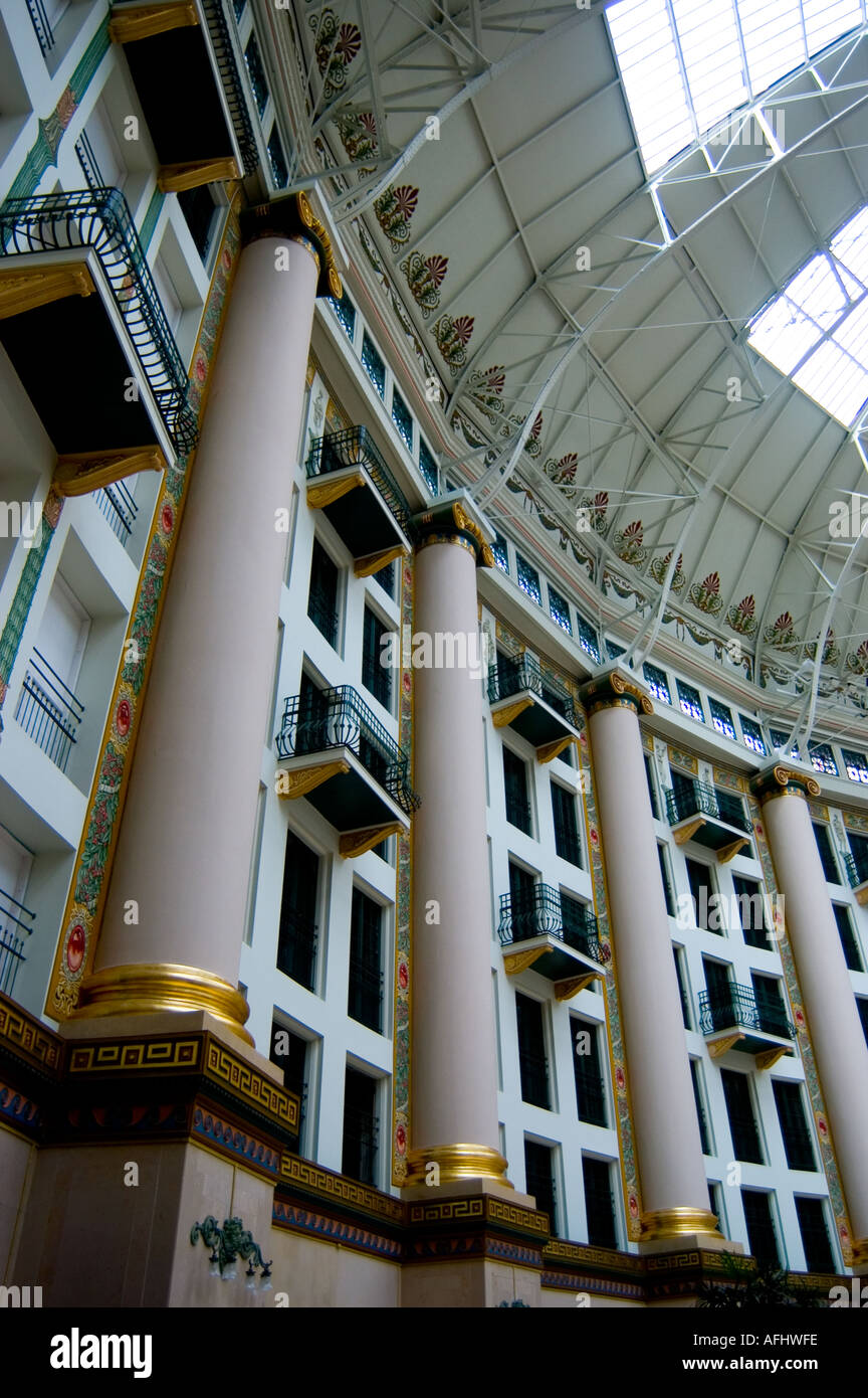 Architectural columns and decorative work inside ballroom at West Baden ...