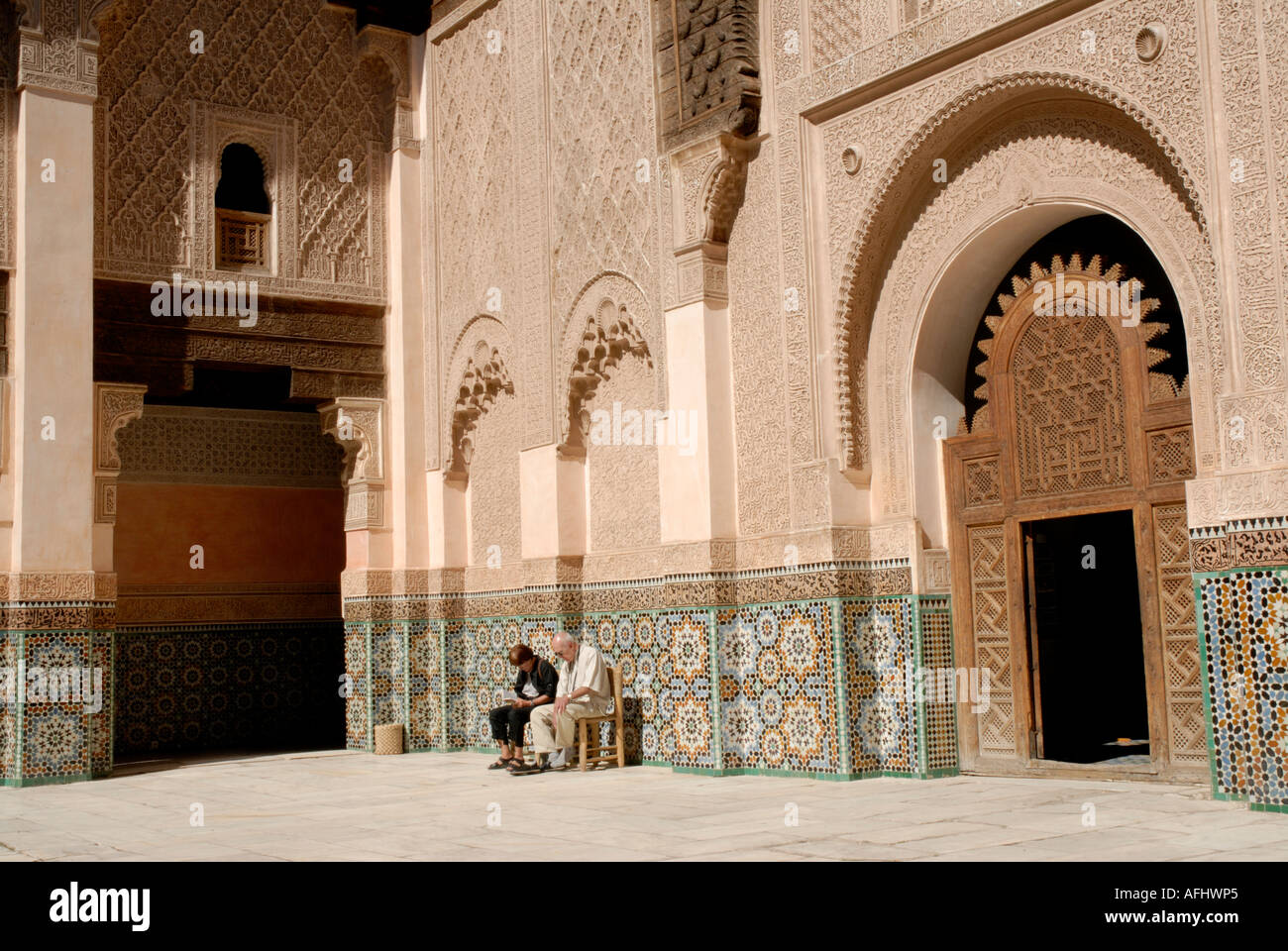 Central courtyard of the medersa Ben Youssef Mosque northern Medina ...