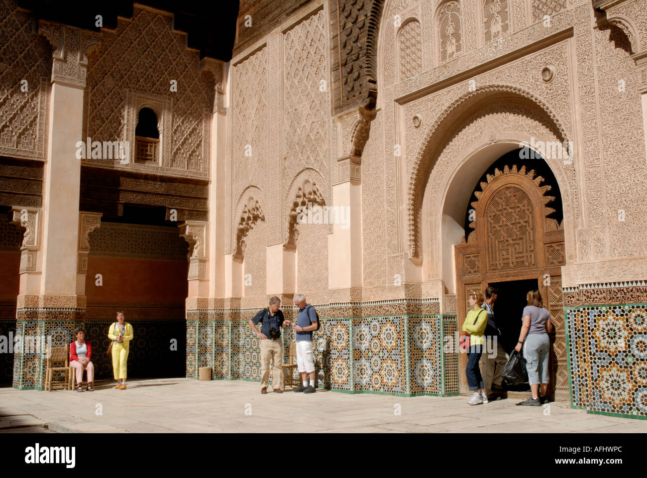 Central courtyard of the medersa Ben Youssef Mosque northern Medina ...