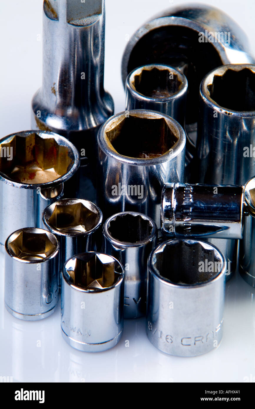 Socket wrench and sockets on white background Stock Photo - Alamy