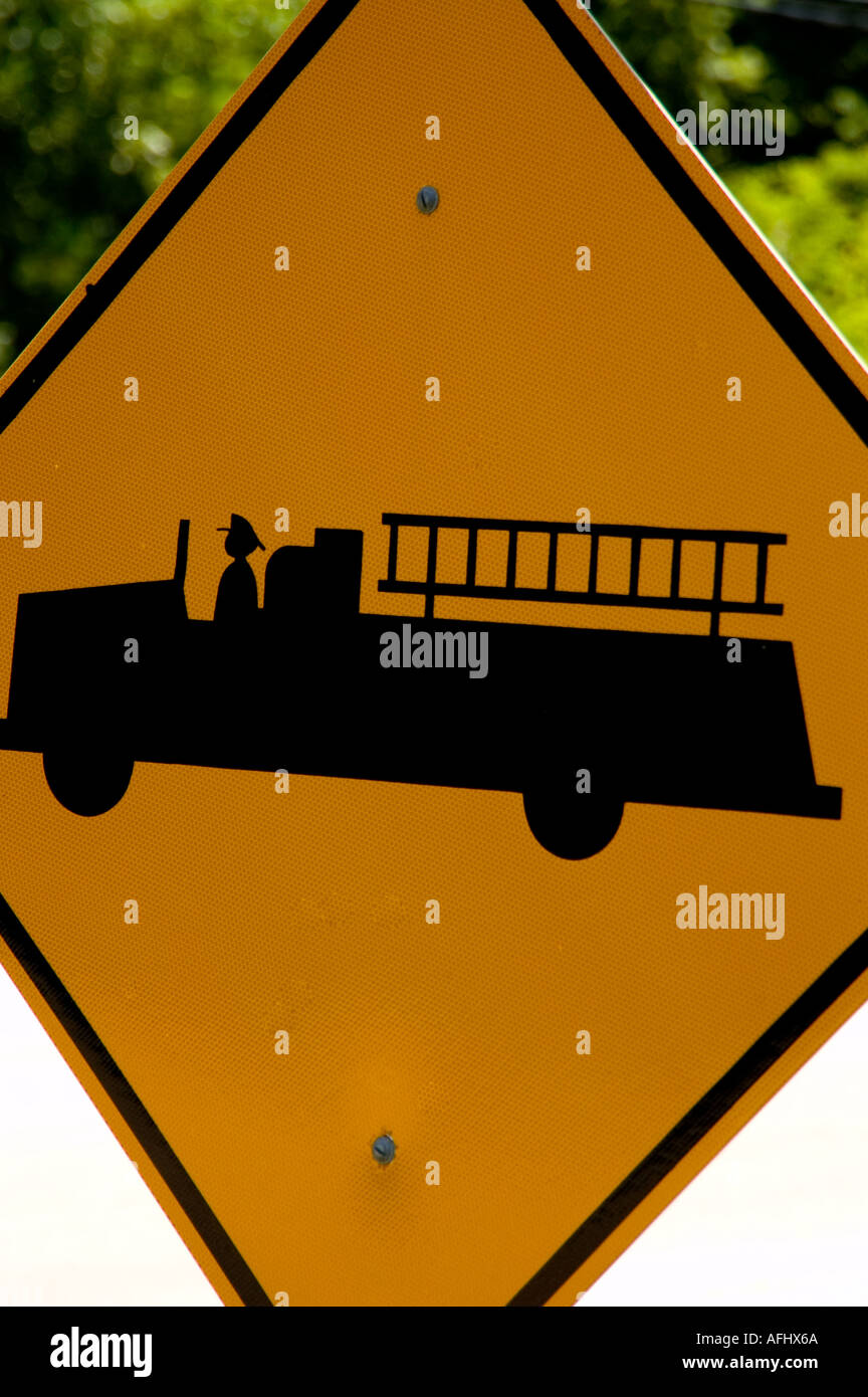 FIRE STATION WARNING traffic sign Stock Photo - Alamy