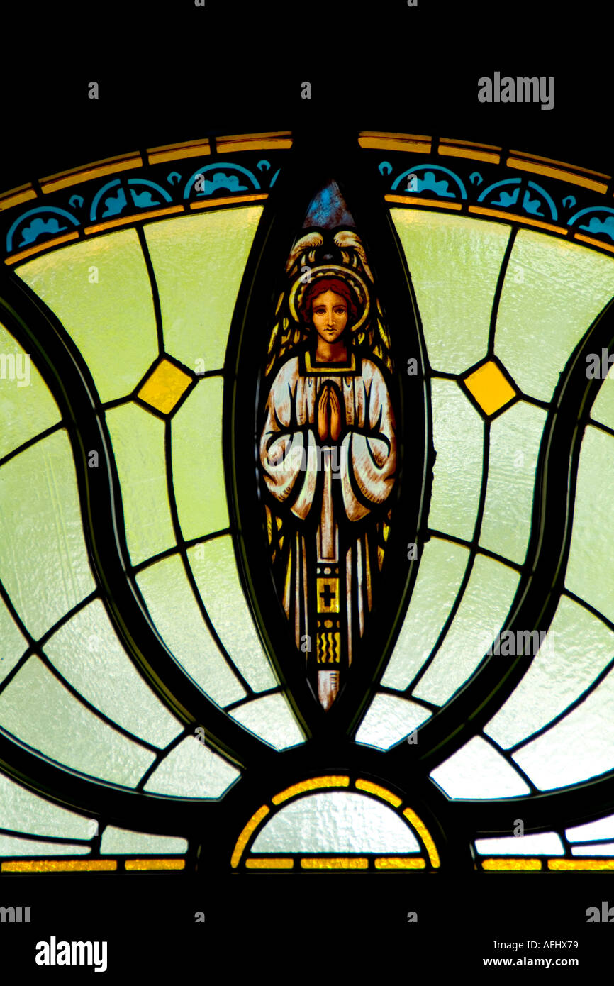 Stained glass panel over doorways in lobby of West Baden Springs Resort ...