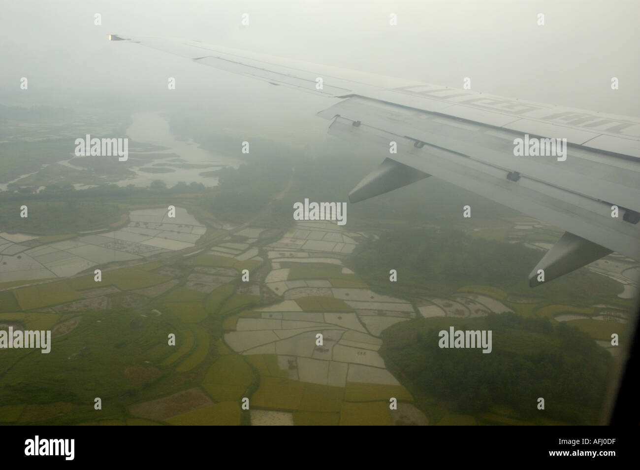 China Guangxi Inside A Flying Airplane Approaching Guilin City The Wing ...