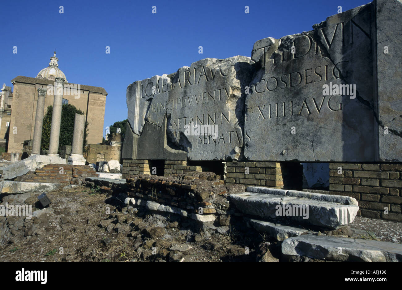 Inscriptions on the ancient ruins in the Roman Forum, Rome, Italy Stock ...