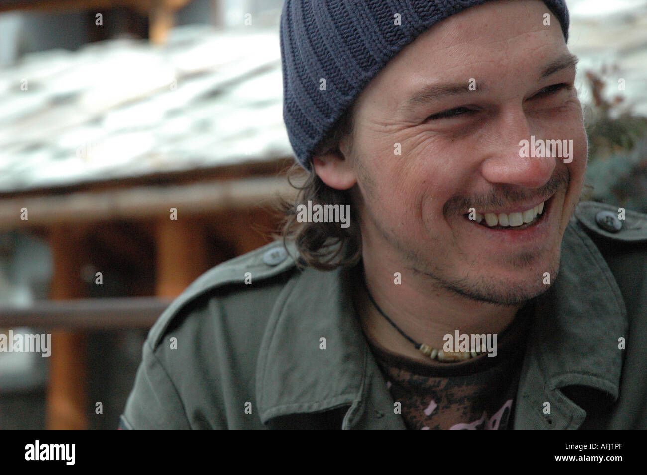 Man in hat smiling Stock Photo - Alamy