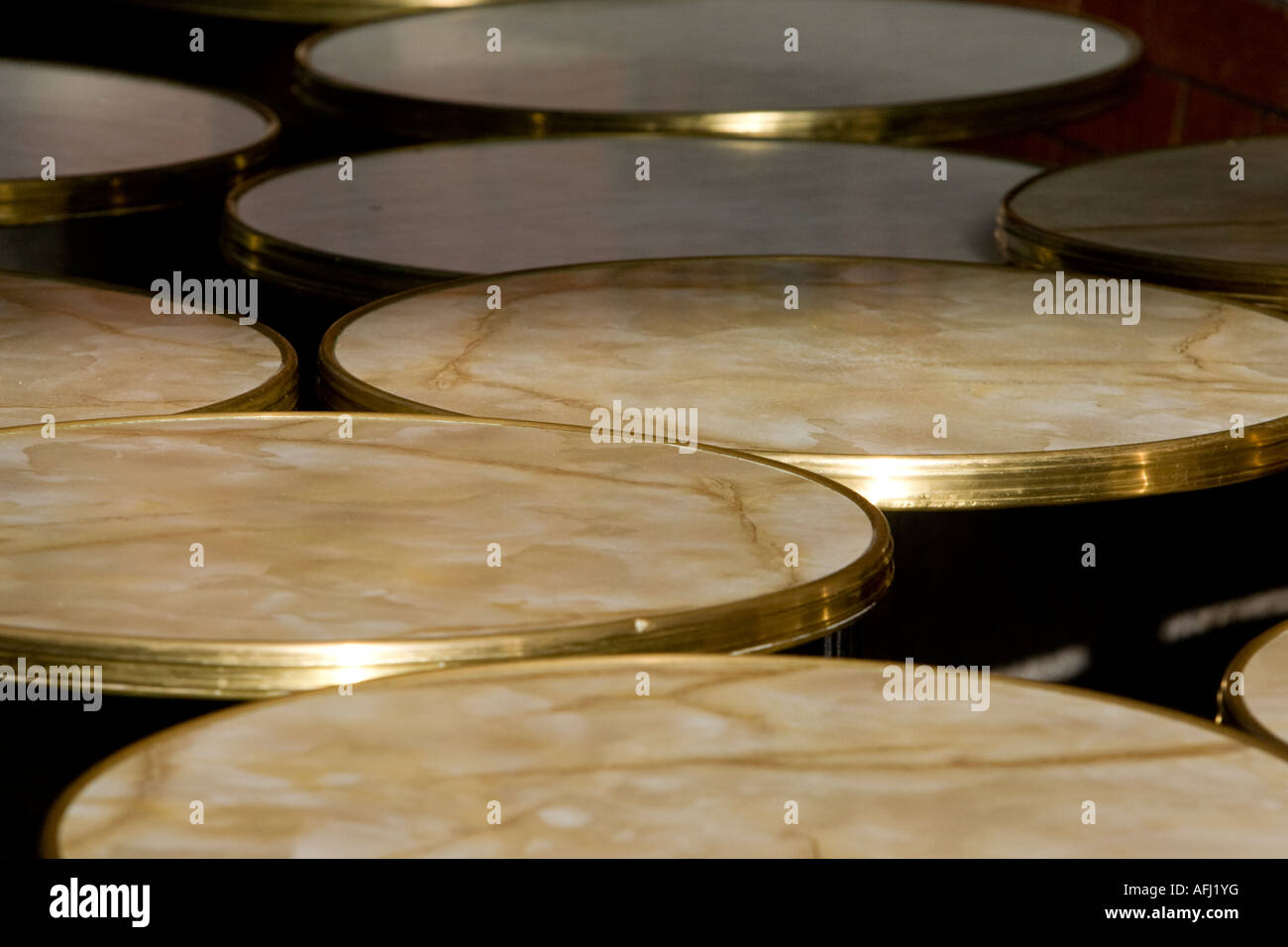 Row of circular cafe tables outside restaurant Windsor Berkshire ...
