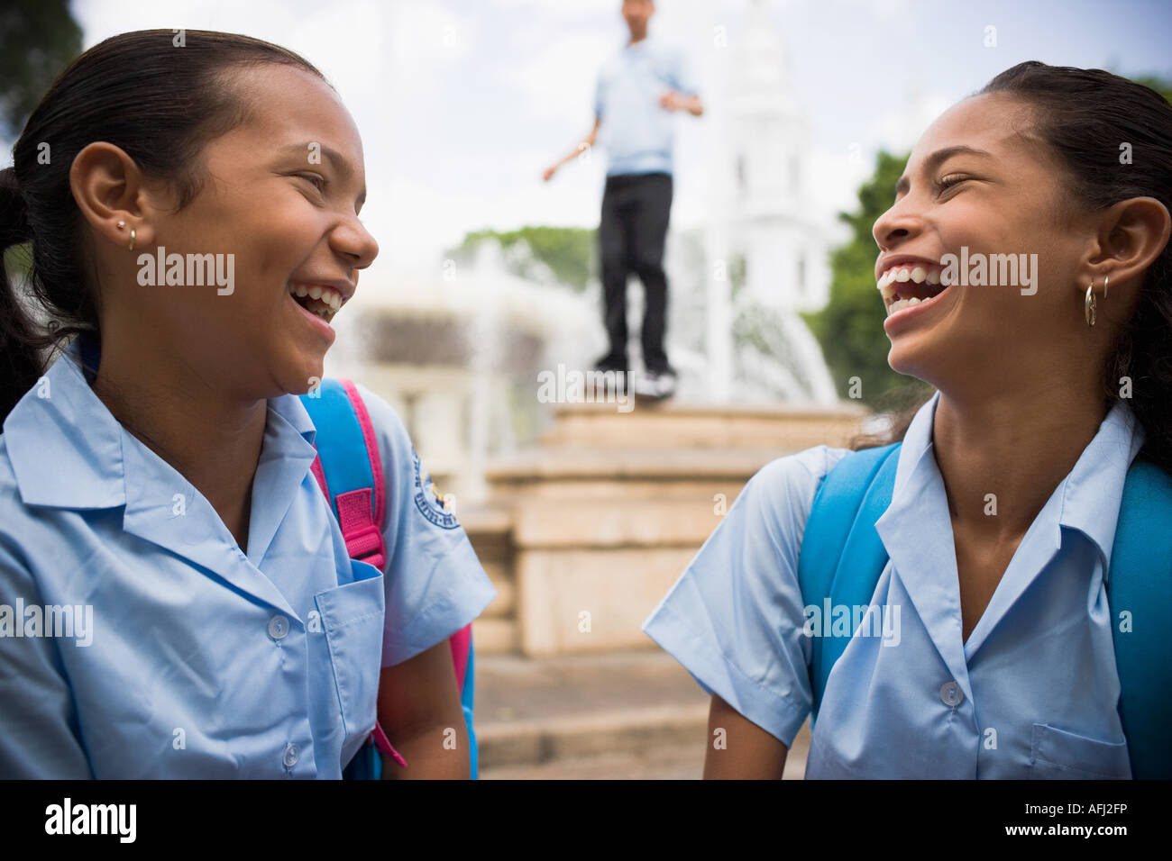 School children socializing in center plaza Stock Photo - Alamy