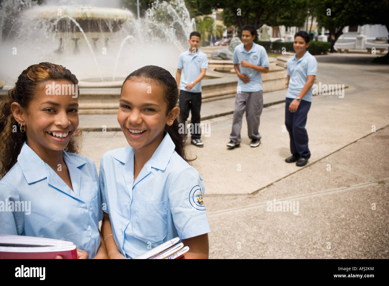 School children socializing in center plaza Stock Photo - Alamy