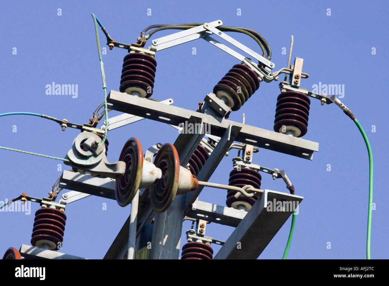 electricity power lines showing insulators Stock Photo - Alamy