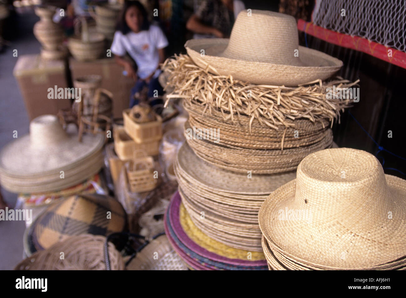 Straw hats, market, Cebu, Philippines Stock Photo - Alamy