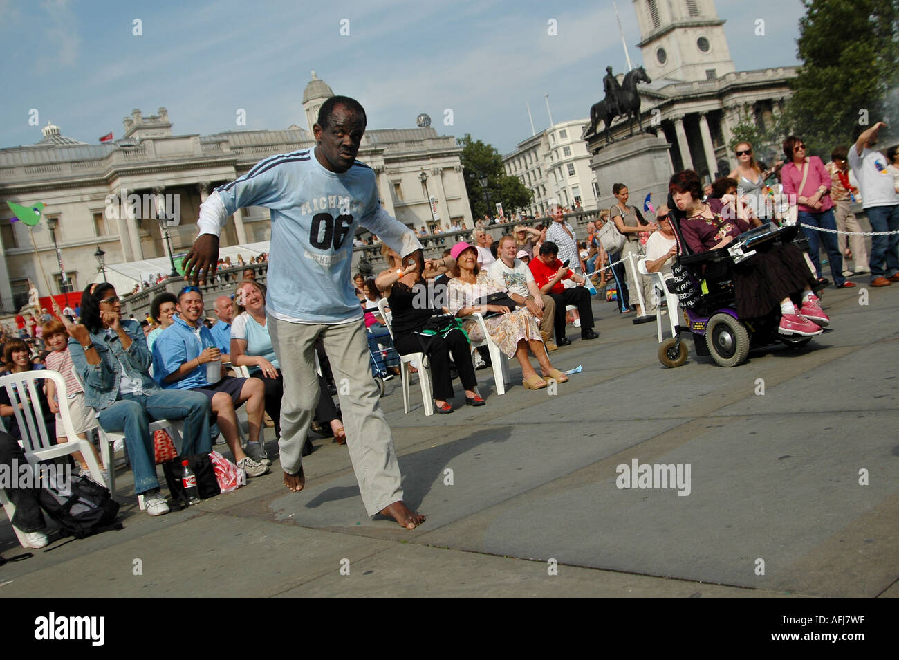 Disabled black man dancing at the Liberty Festival, trafalgar Square ...