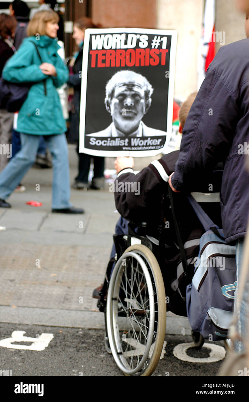 Disabled on a wheelchair protesting against Bush politics at the ...