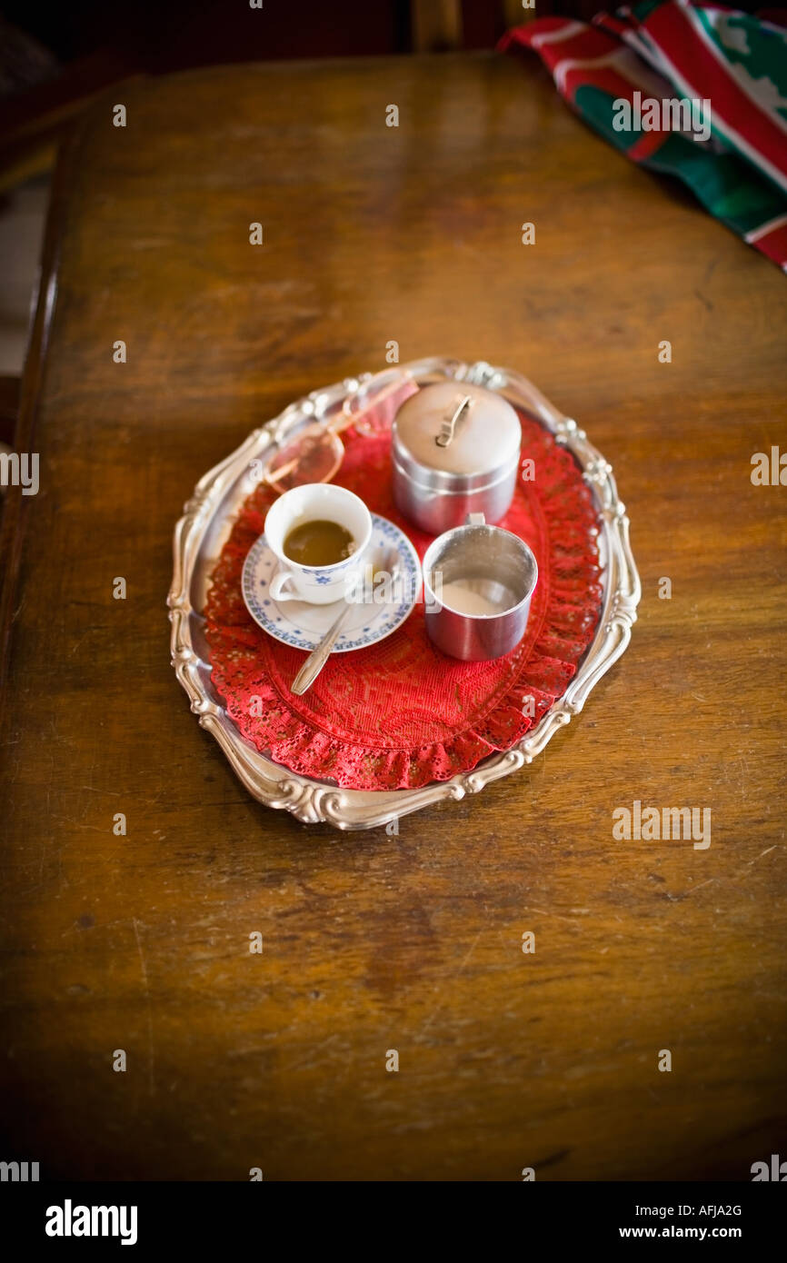Serving tray of espresso coffe on the dining table Stock Photo - Alamy