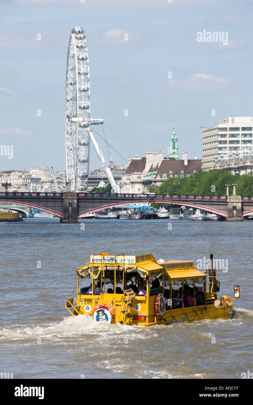 London UK business Duck Tours amphibious transport yellow sightseeing ...