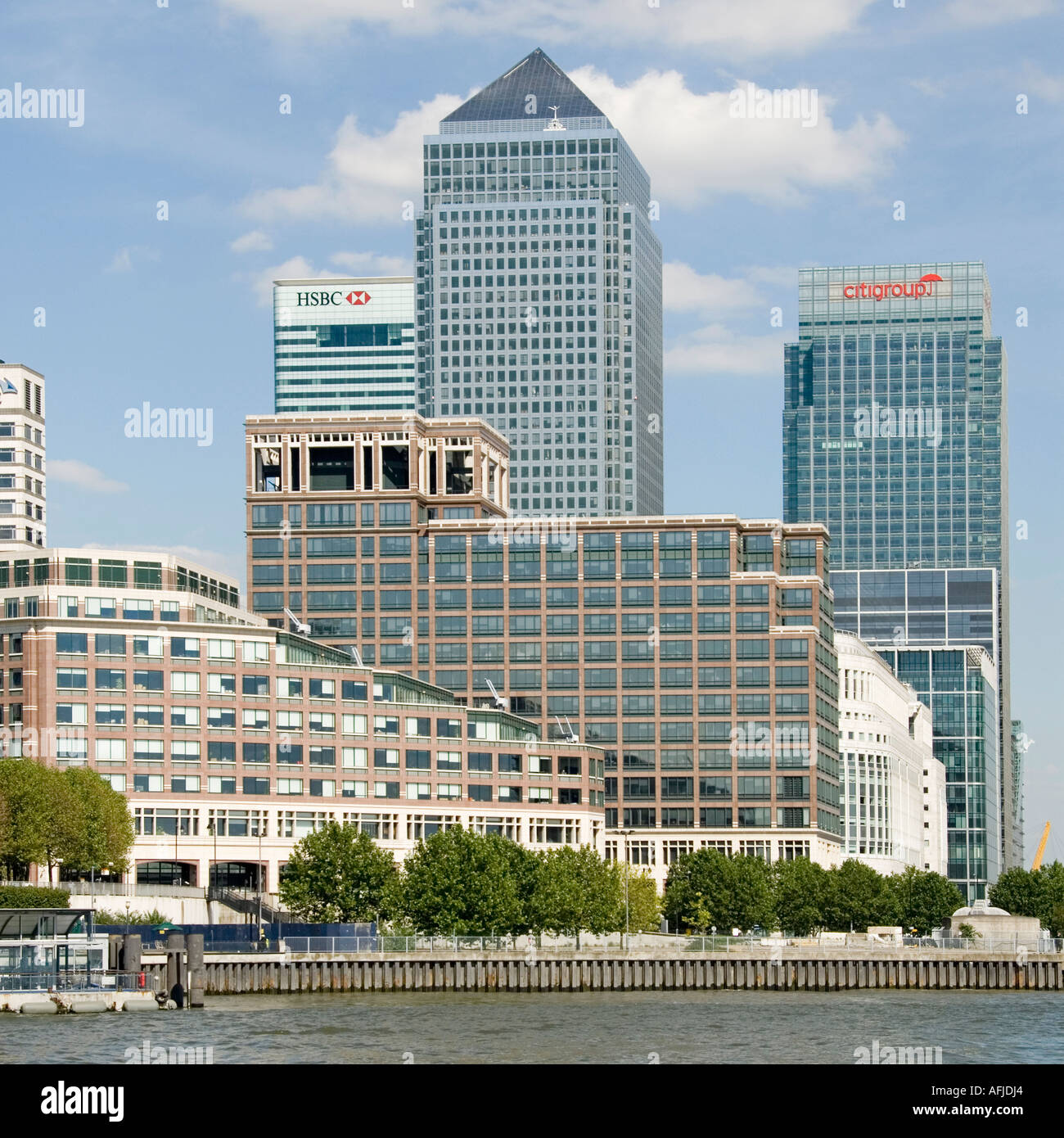 River Thames Docklands Canary Wharf redevelopment complex Stock Photo ...