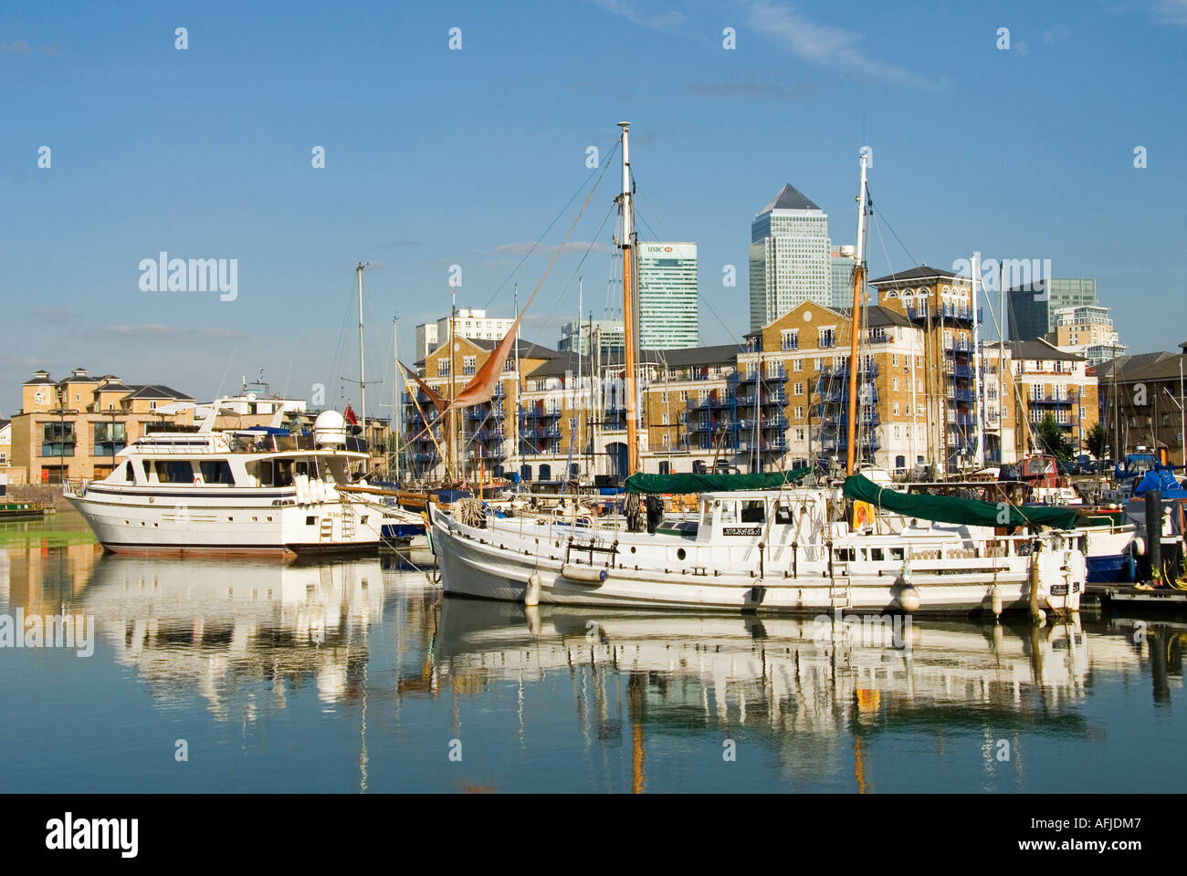 Limehouse basin with modern residential apartment blocks boats at ...