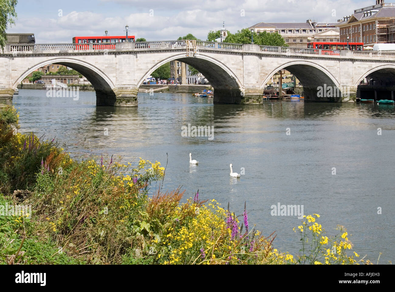 Richmond riverside view of road bridge crossing River Thames Stock ...
