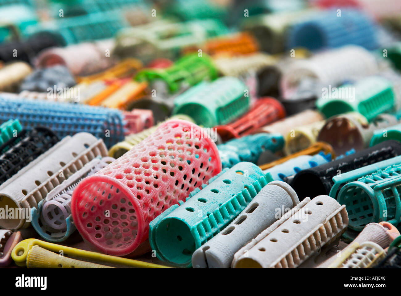 different shapes colors and sizes of hair curlers Stock Photo - Alamy