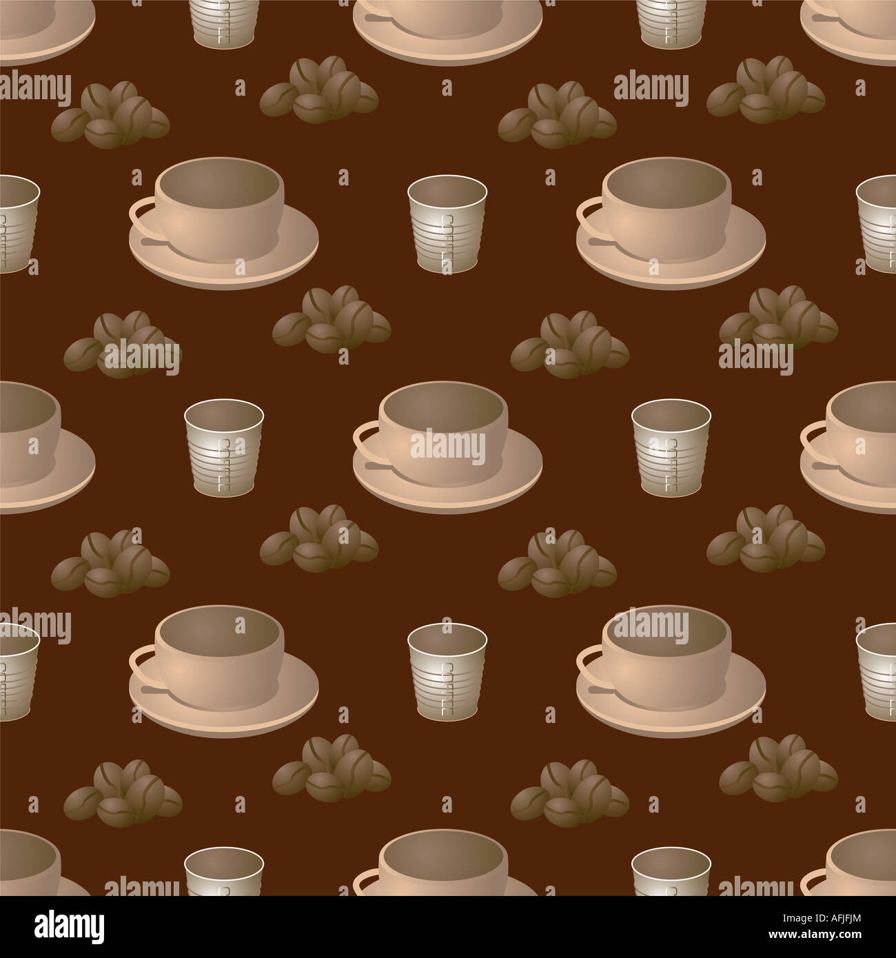 Abstract background with repeating coffee symbols on a brown backdrop ...