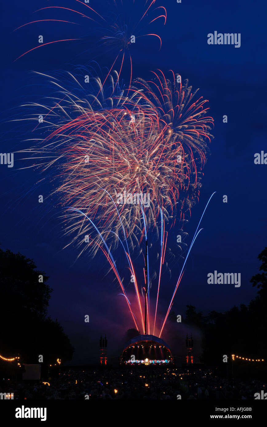 Firework display at the summer concert at Warwick Castle Stock Photo ...
